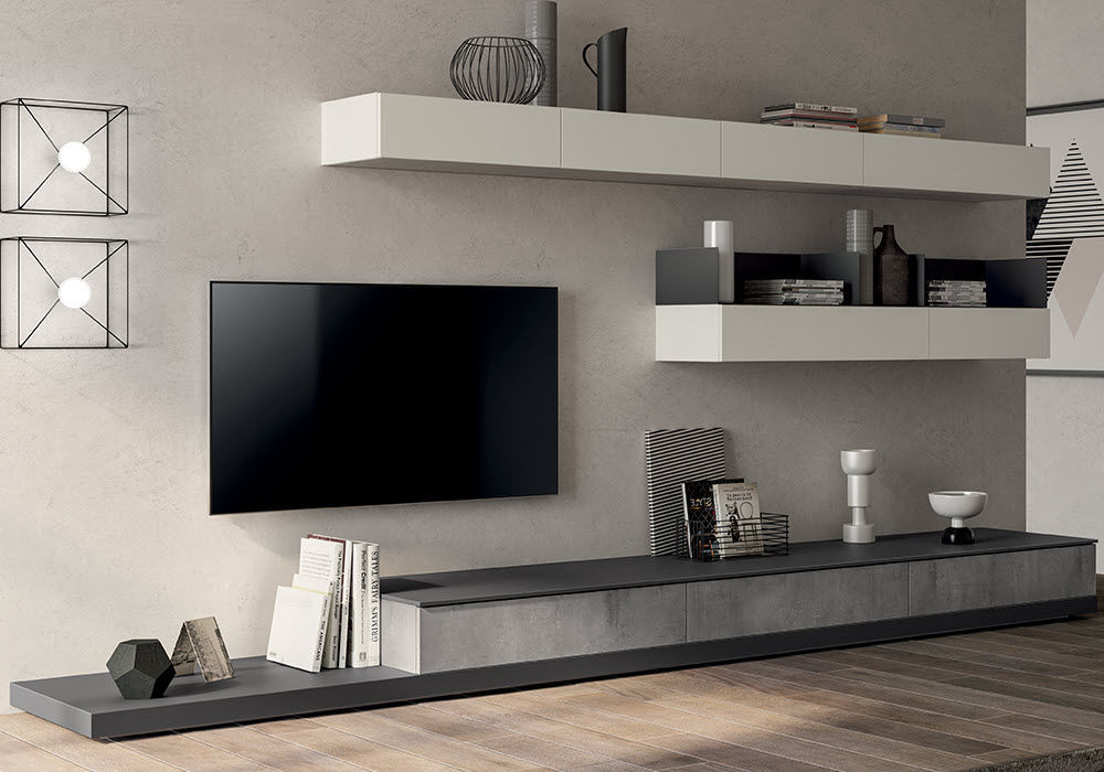 Contemporary TV wall unit - LIVING EVOLUTION - SCAVOLINI - glass / metal / melamine