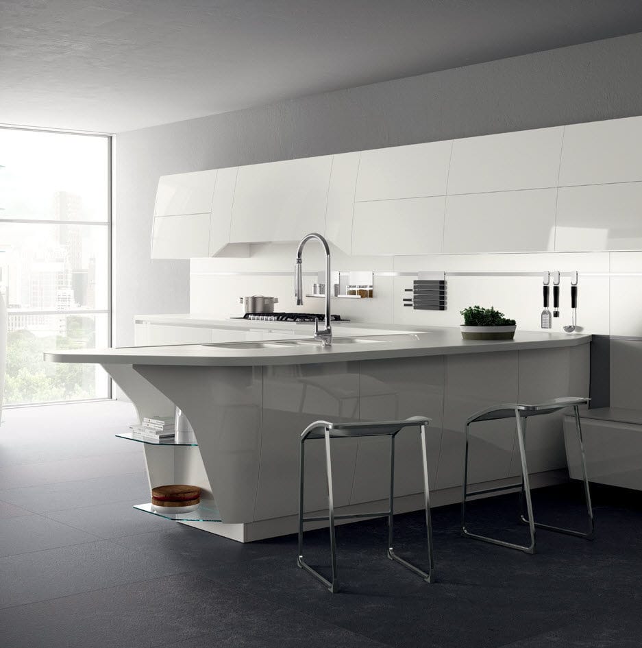 Contemporary kitchen - FLUX SWING - SCAVOLINI - glass / quartz / melamine