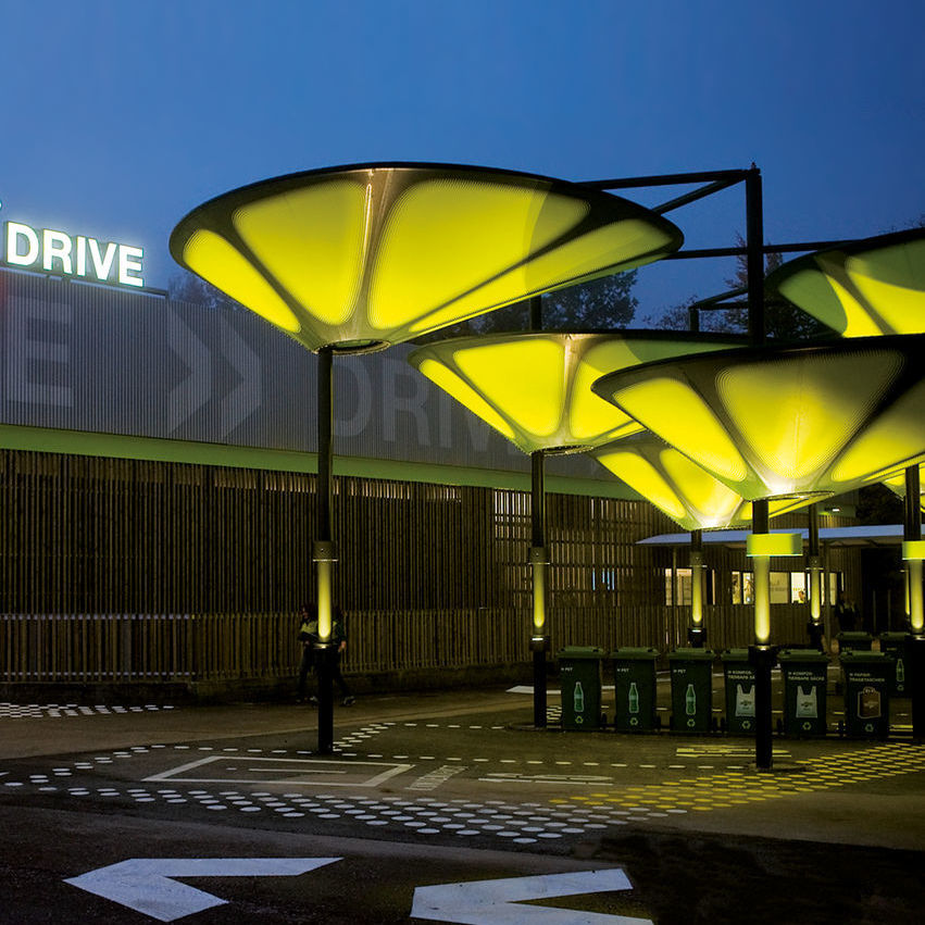 Oval parasol - TYPE EI - MDT-TEX - side post / steel / PVC