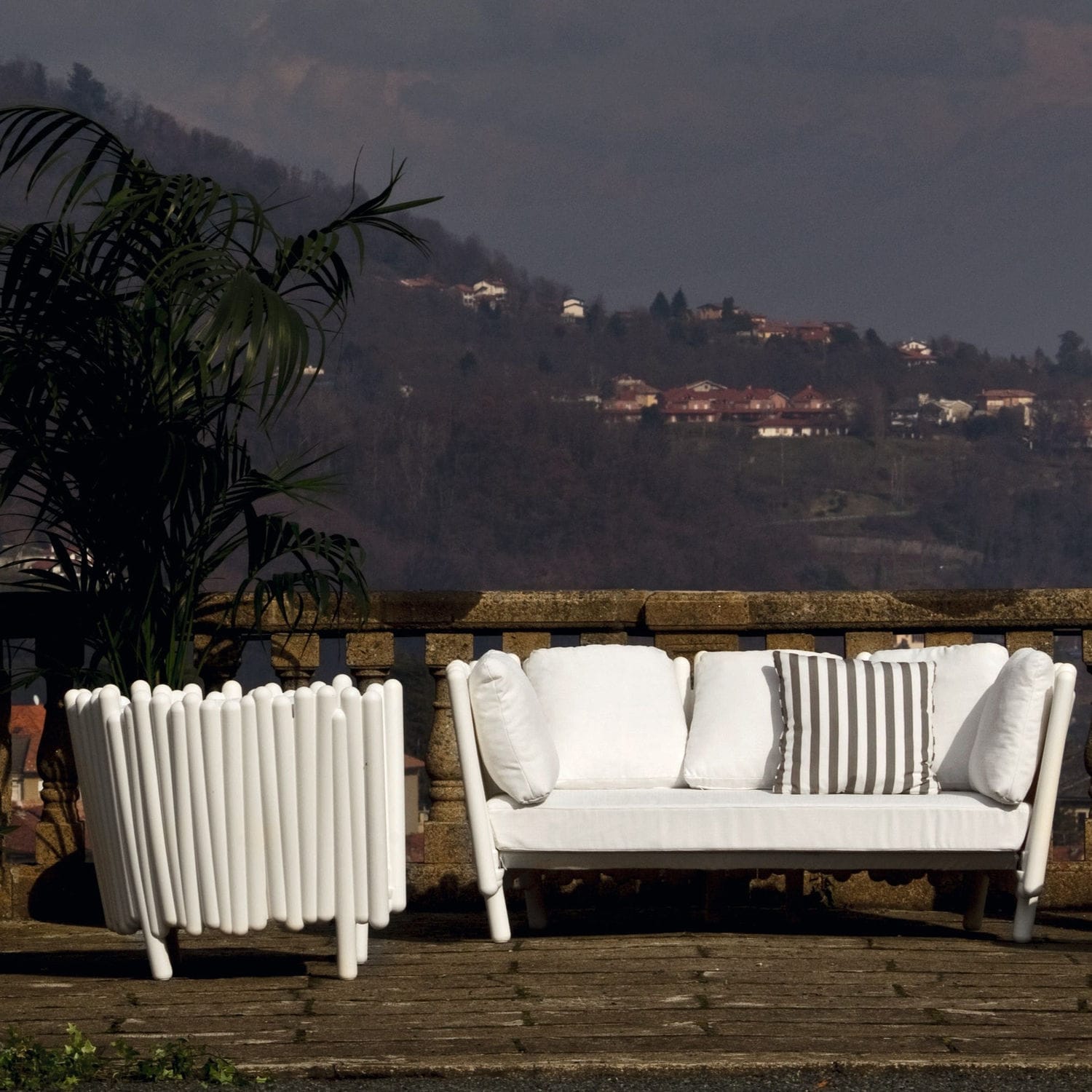 Original design sofa - CANISSE - SERRALUNGA - garden / fabric / with ...