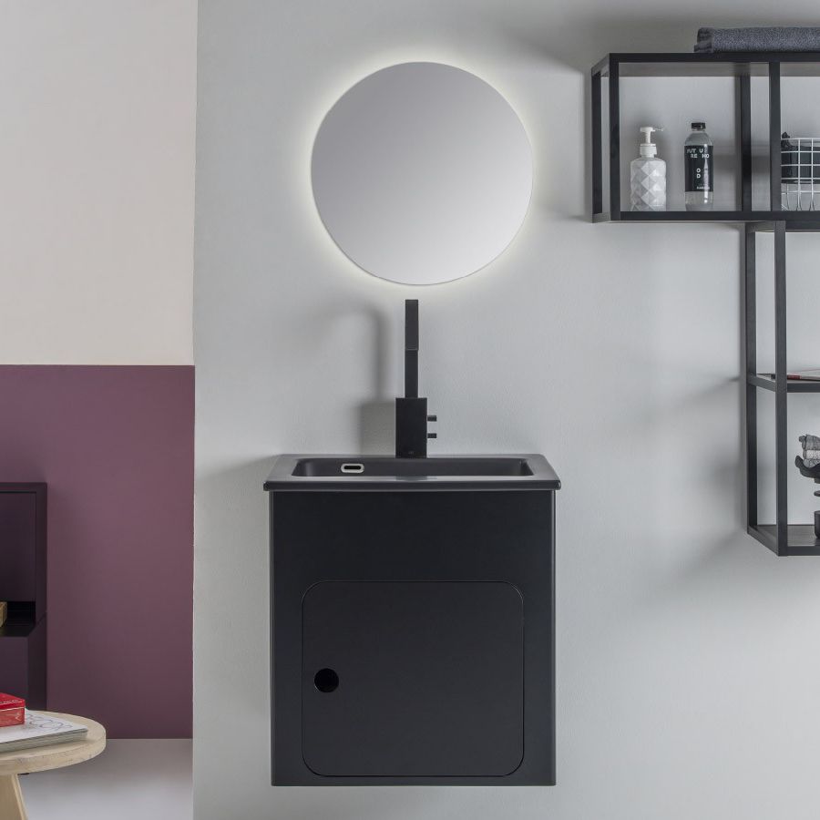 Integrated washbasin - ALLUMINIUM - Xilon - ceramic / wooden / with shelf