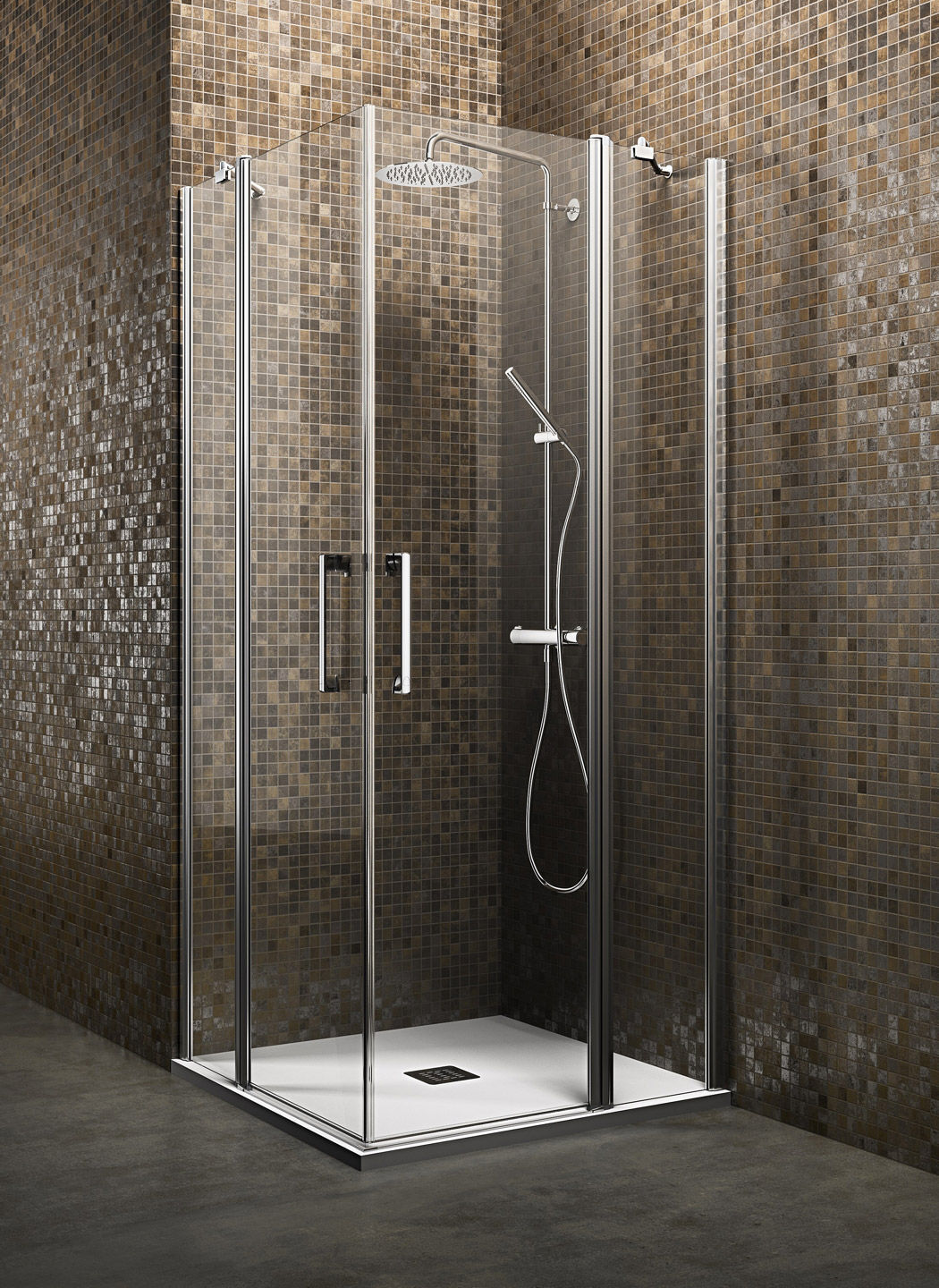 Swing shower screen - DEDALO 2 PLUS - ARBLU - corner / tempered glass / commercial