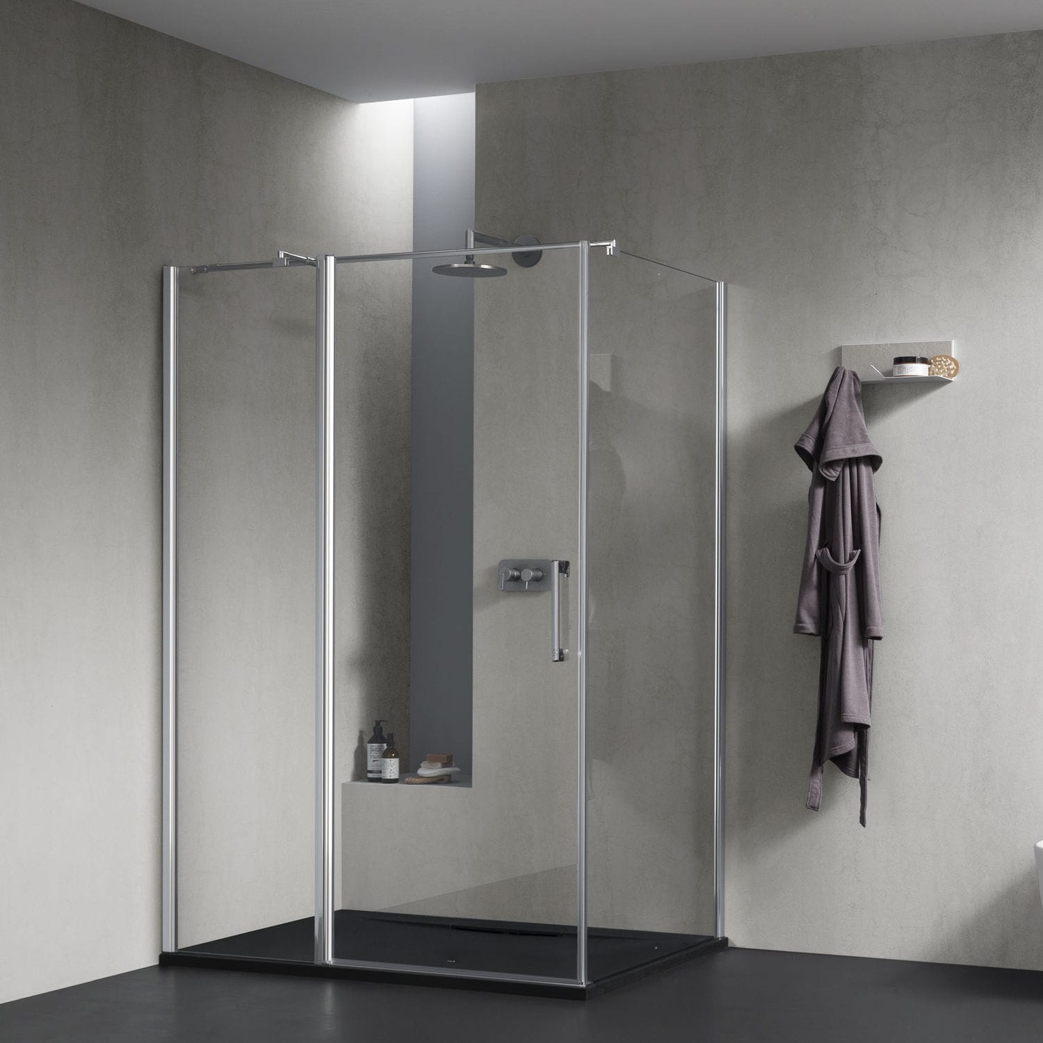 Swing shower screen - DEDALO 1 - ARBLU - corner / tempered glass / commercial