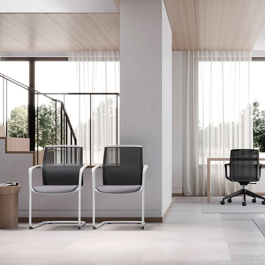 Contemporary visitor chair - JUNO - OFITA - indoor / mesh / polyamide