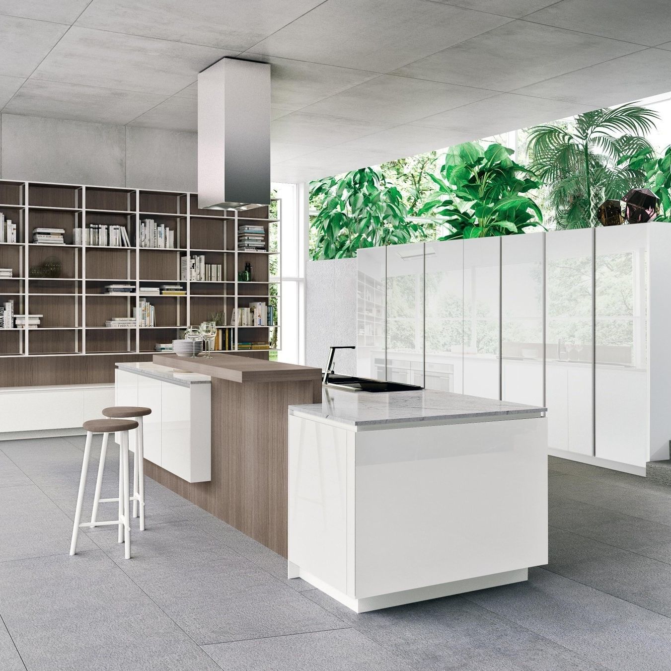 Contemporary kitchen - Way - SNAIDERO RINO SPA - wood veneer / anodized ...
