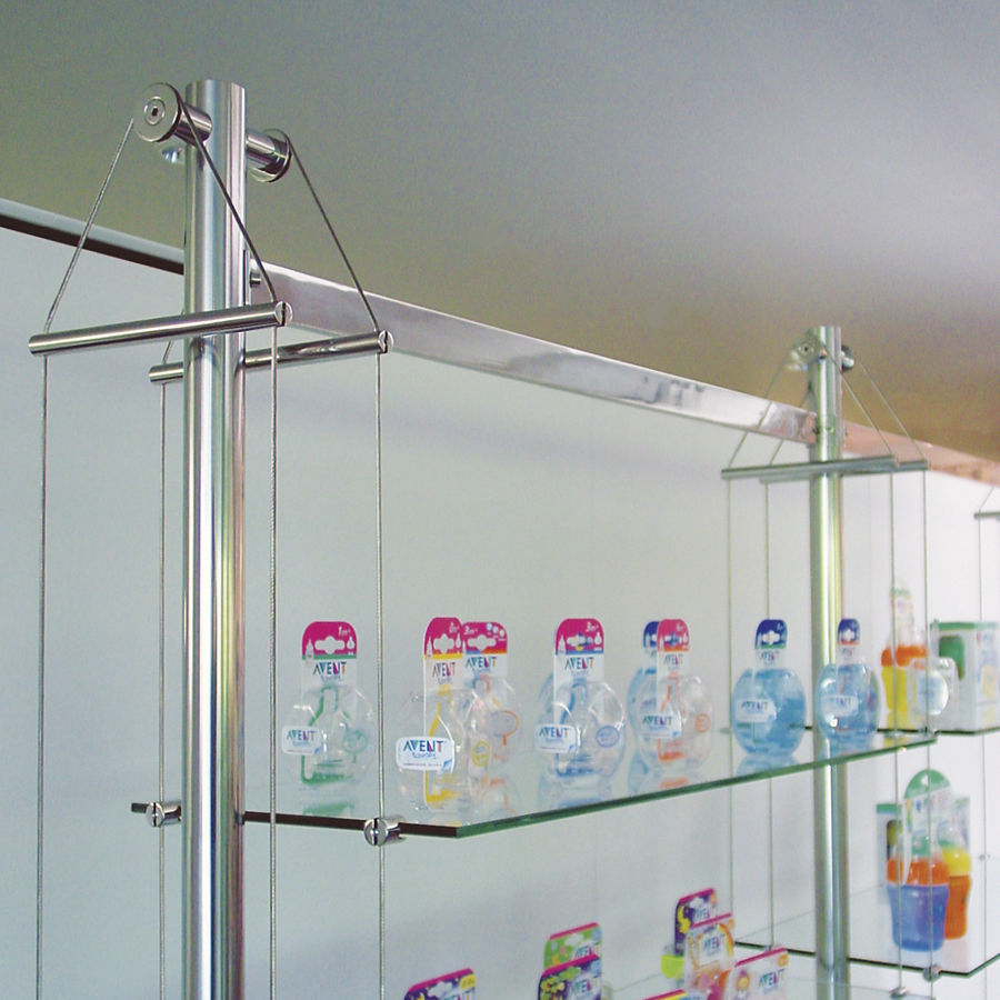 Contemporary shelf / glass / for shops / commercial - TWIN RIG MAST ...
