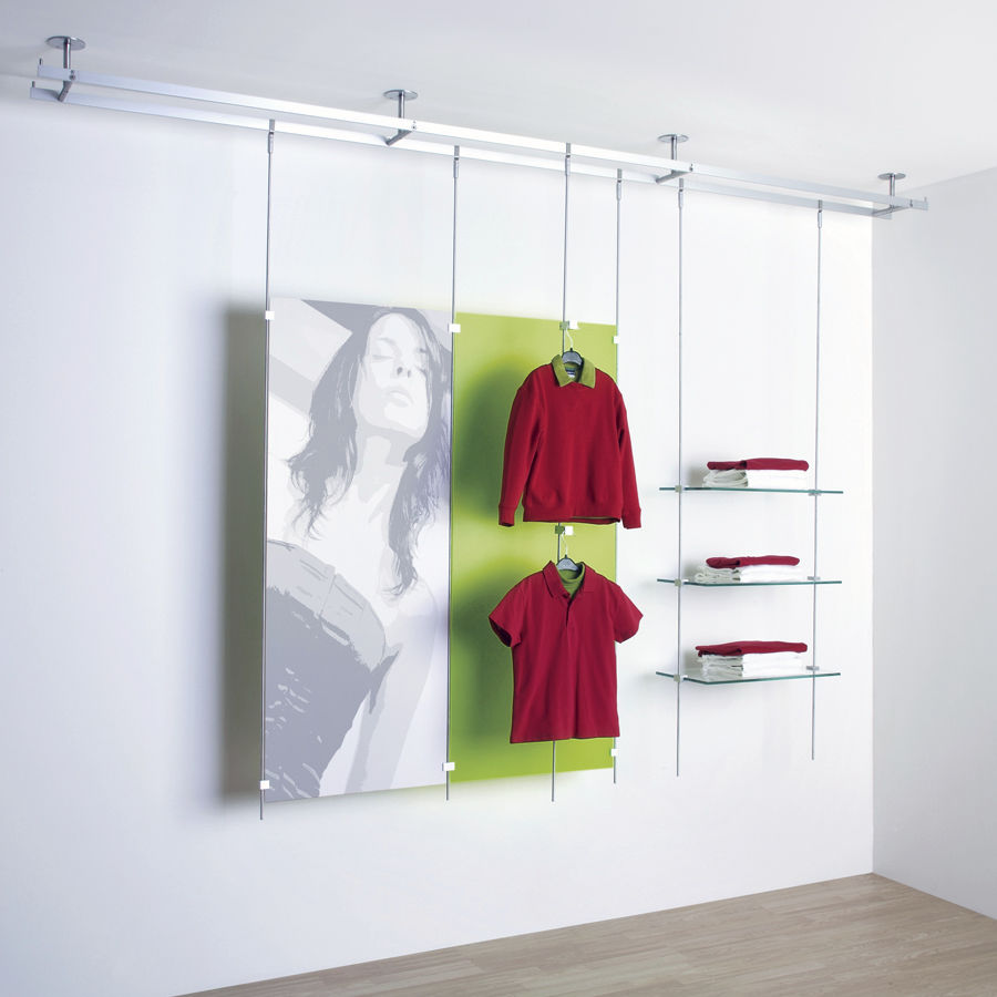 Hanging shelving system - DROP ROD - Shopkit - contemporary / glass ...