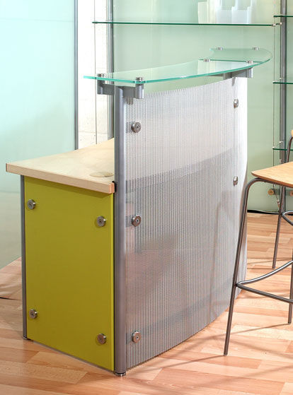 Wooden reception desk - Shopkit - glass / illuminated