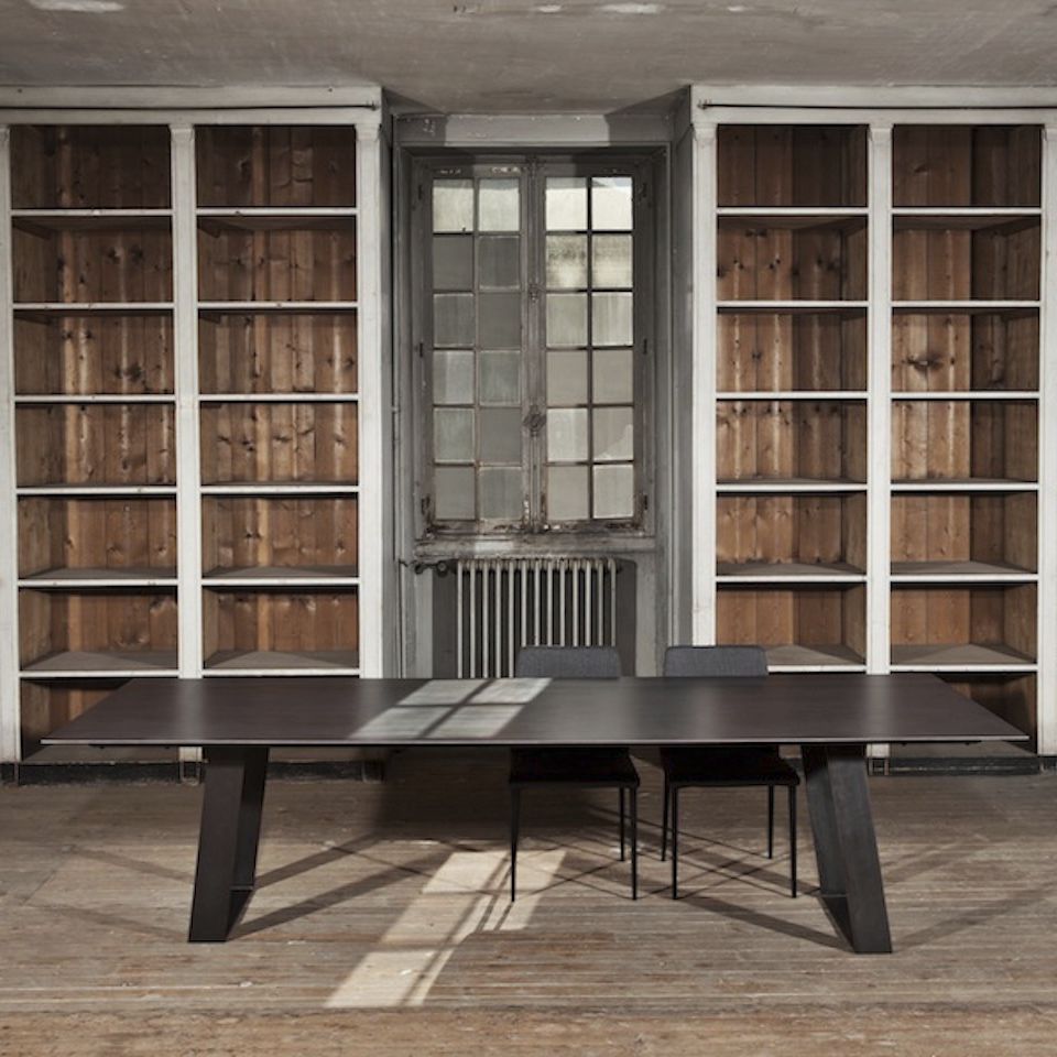 Contemporary dining table - PARALOG - TRISS - steel / ceramic / slate