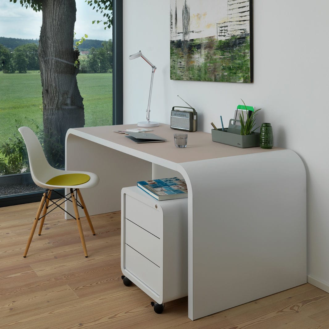 Wooden office unit - R 20 - Müller - polished stainless steel / 3-drawer / on casters