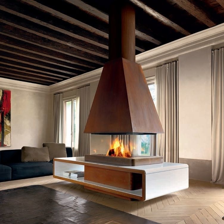 Wood-burning fireplace - HELSINKI - Piazzetta - built-in / island / 4-sided