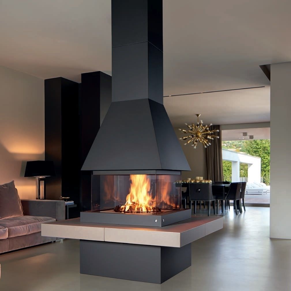 Wood-burning fireplace - LUND - Piazzetta - built-in / island / 4-sided