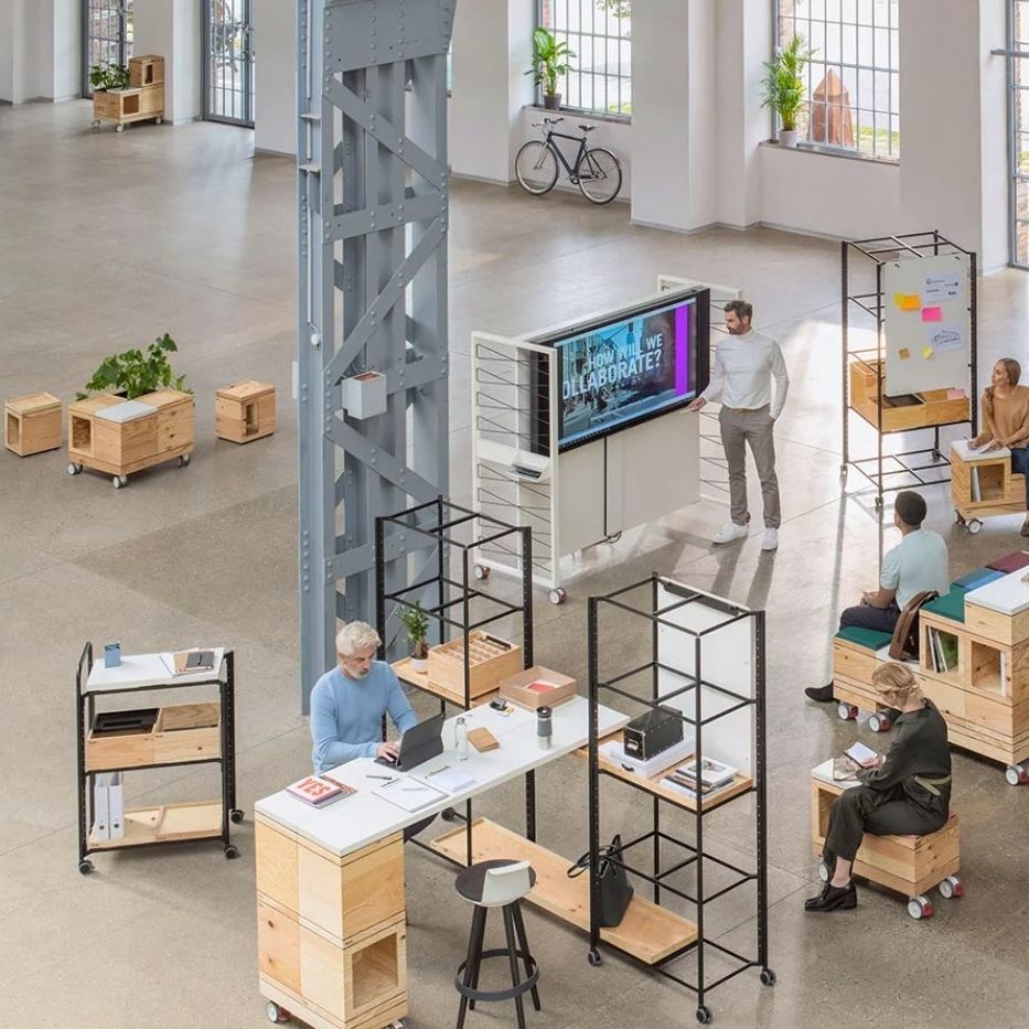 White board - PIXEL RACK - Bene GmbH - floor-standing / wooden / metal