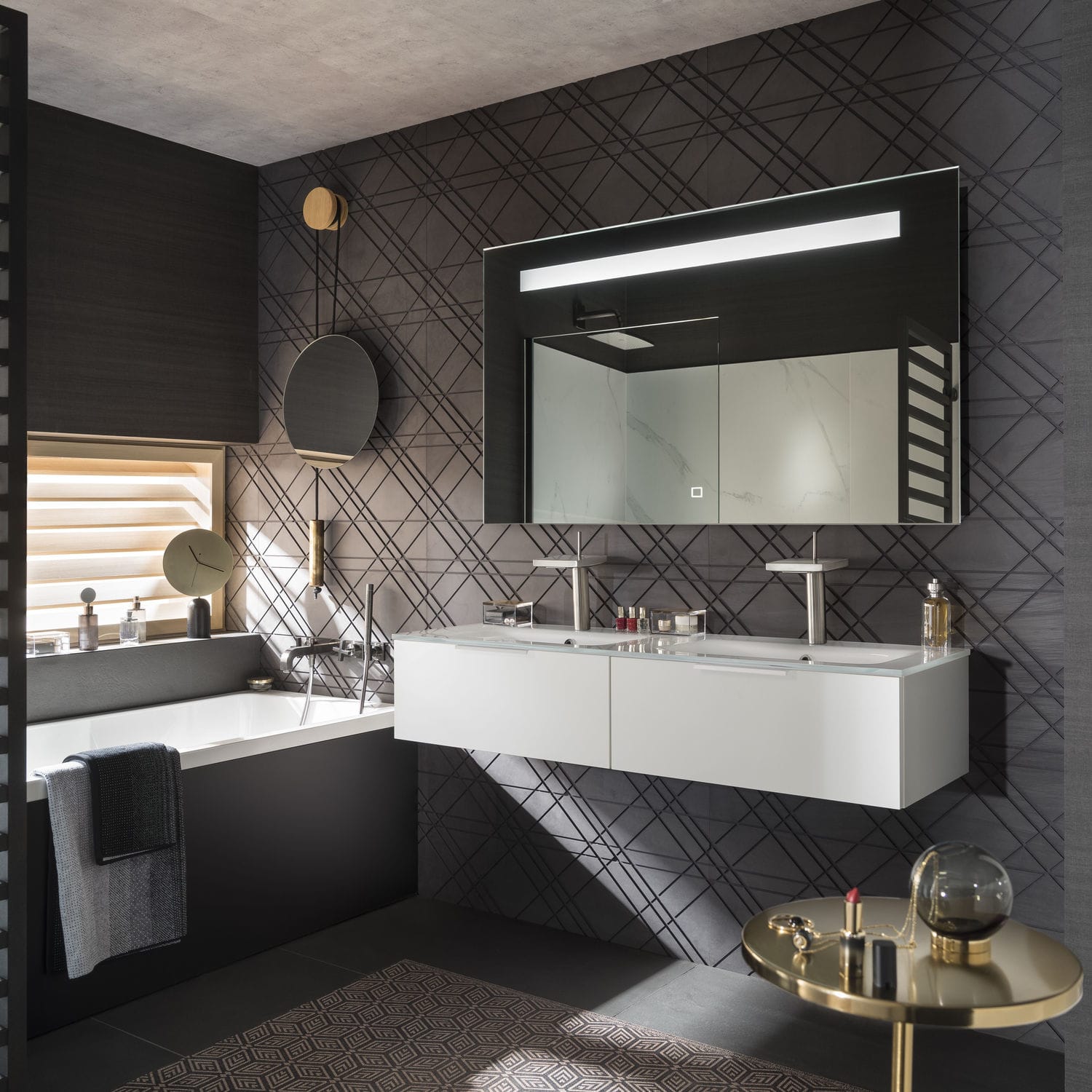 Contemporary bathroom - ARCHI - Delpha - satin lacquered wood / glass ...