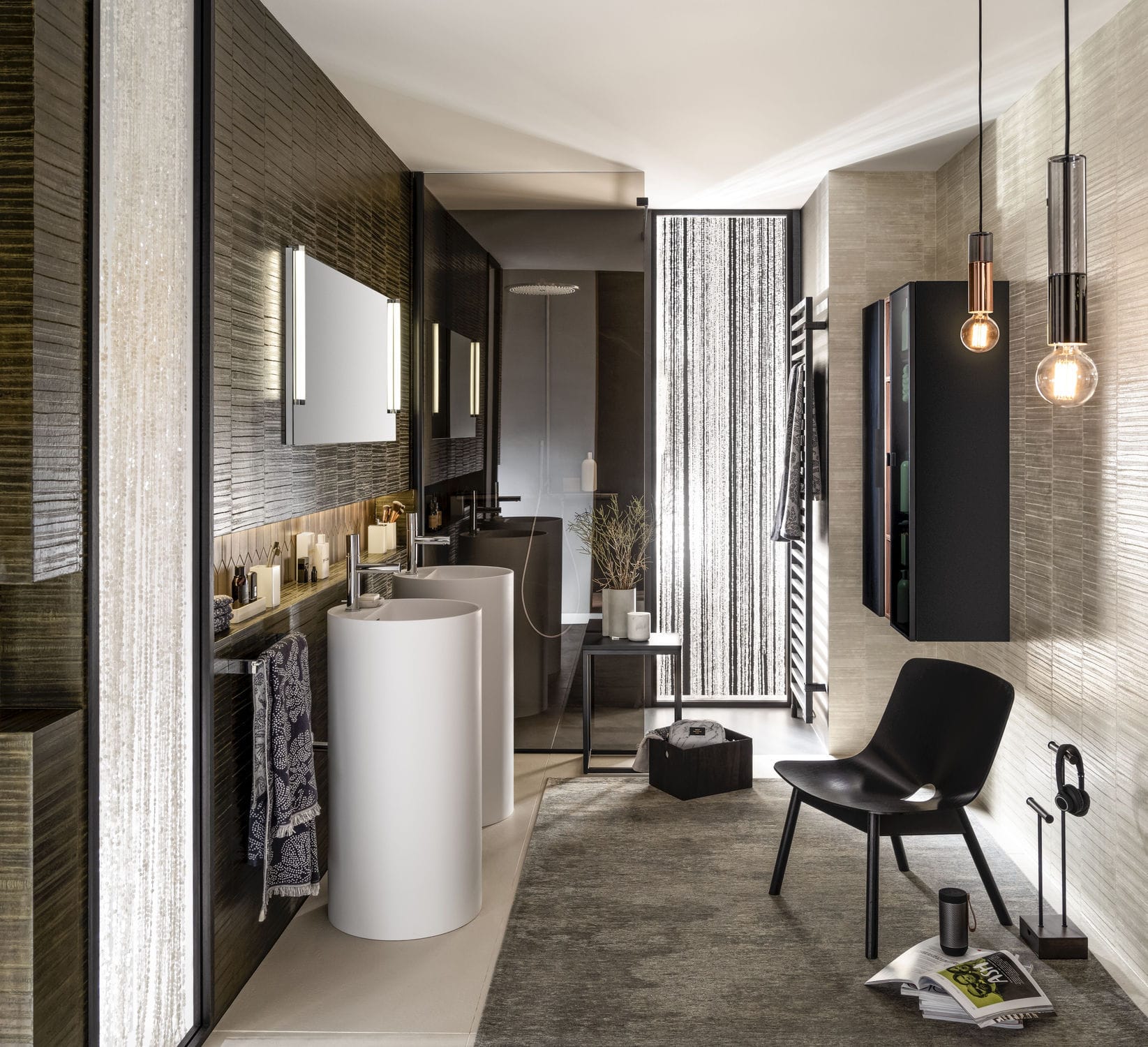 Contemporary bathroom - TOTEM - Delpha - walnut / ebony / Solid Surface