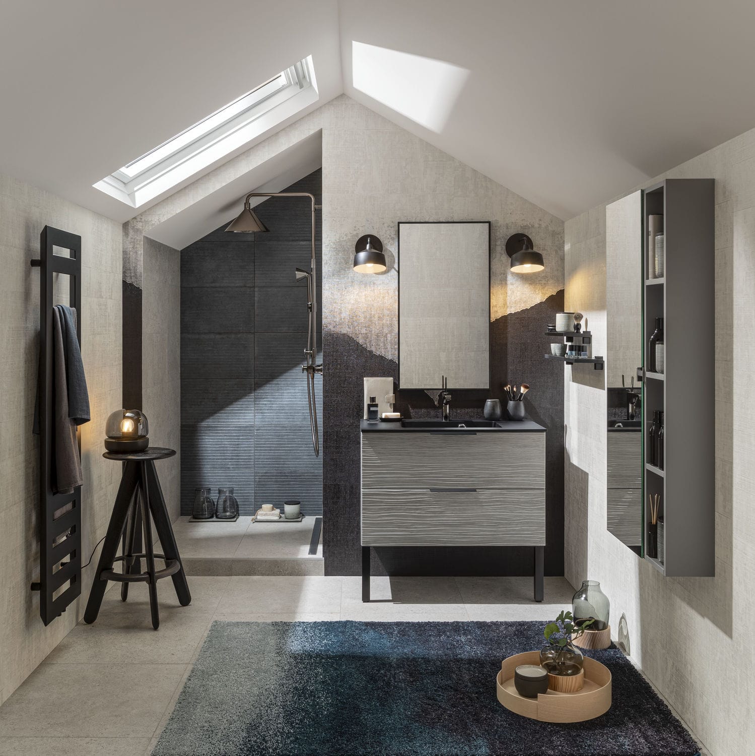 Contemporary bathroom - ONDE - Delpha - oak / stone / custom