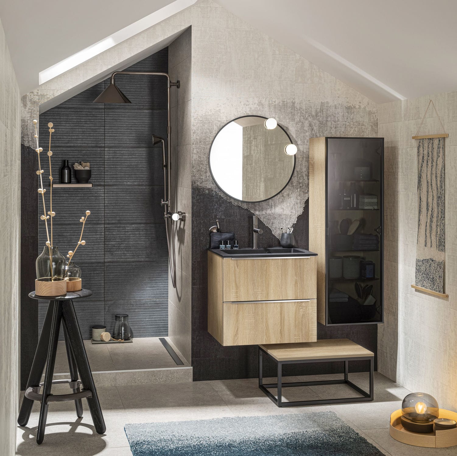 Contemporary bathroom - ARCHI - Delpha - light oak / stone / custom