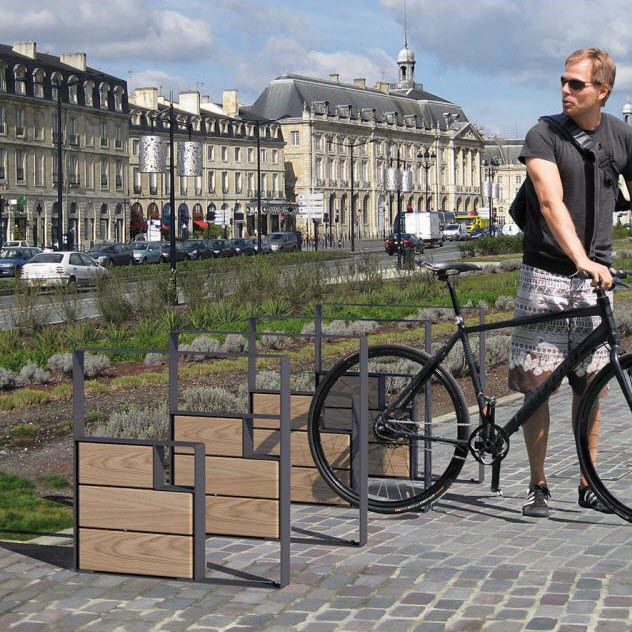 Floor-mounted bike stand - KUBE. - PROCITY - wooden / galvanised steel ...