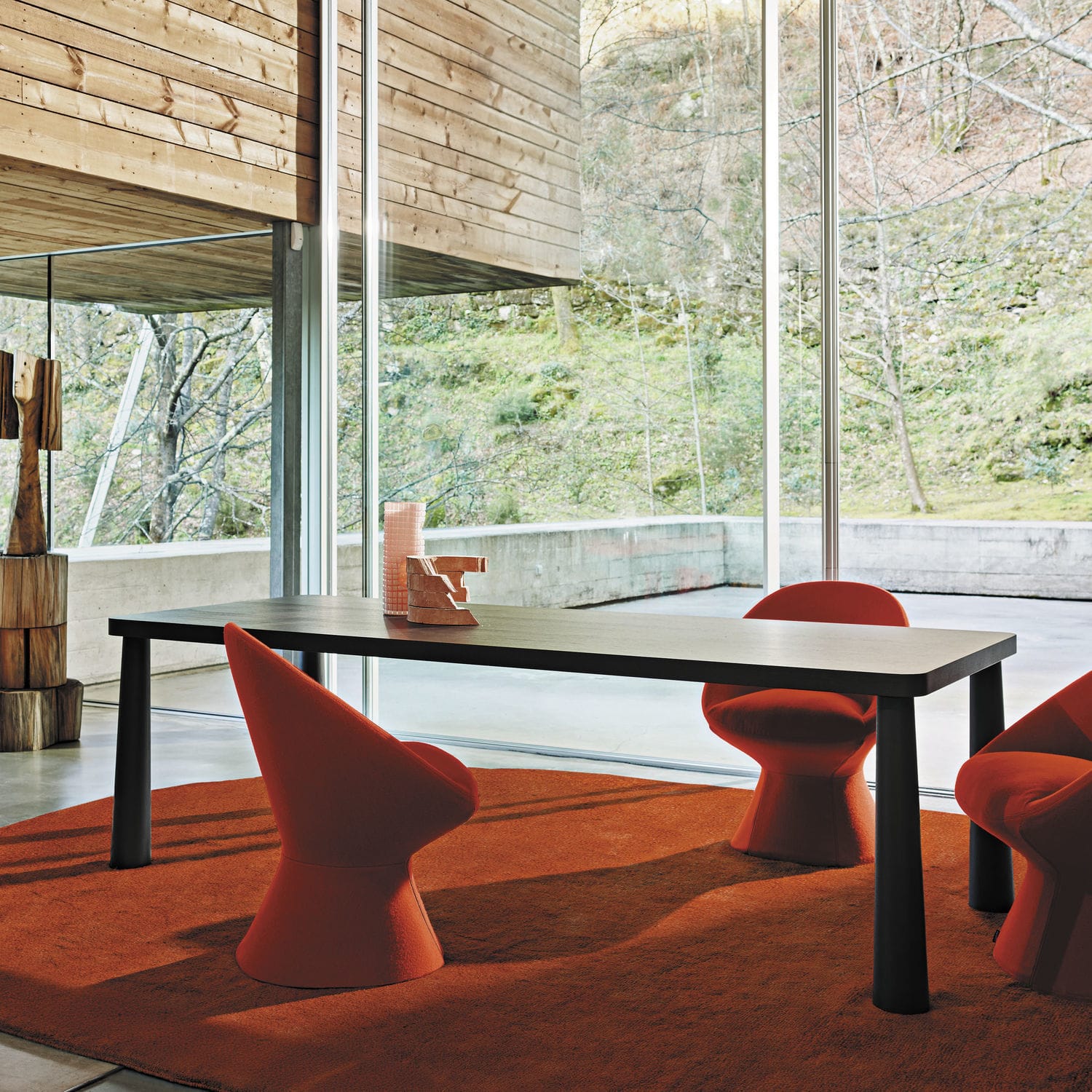 Contemporary table - TIDONE - Zanotta - wooden / wooden base / rectangular