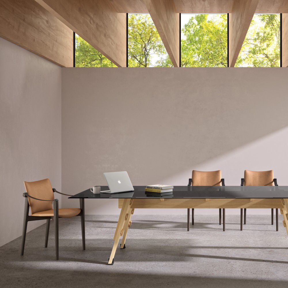 Contemporary chair - LUBA - Andreu World - indoor / leather / wooden