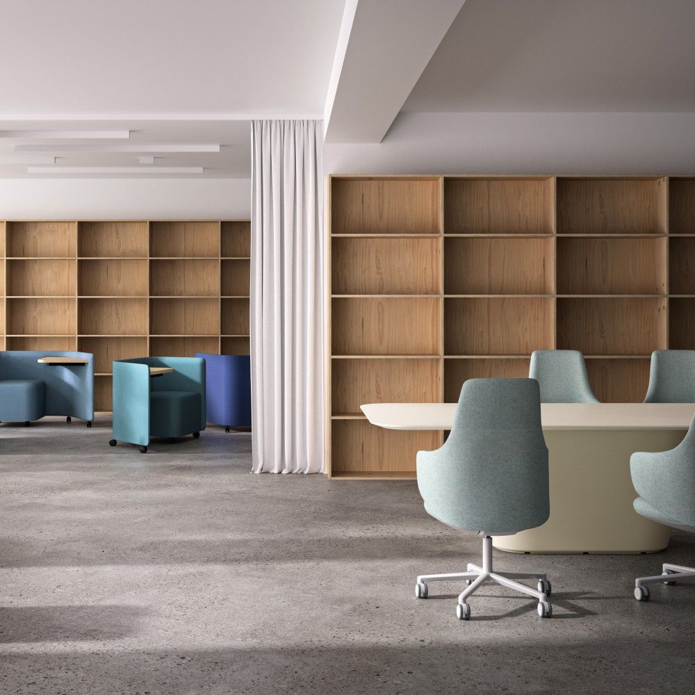 Design table - PROA - Andreu World - wooden / wooden base / elliptical