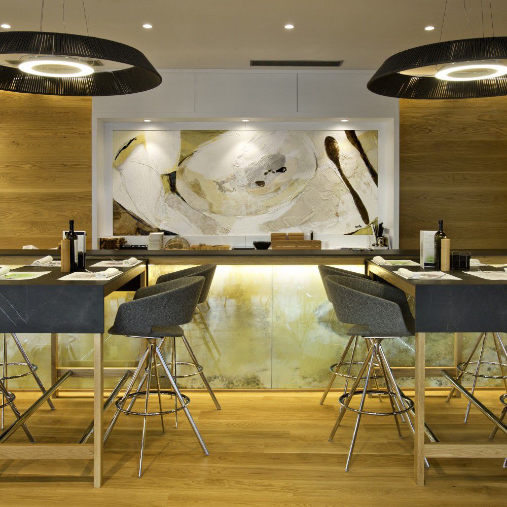 Contemporary bar stool - RONDA - Andreu World - leather / wooden ...