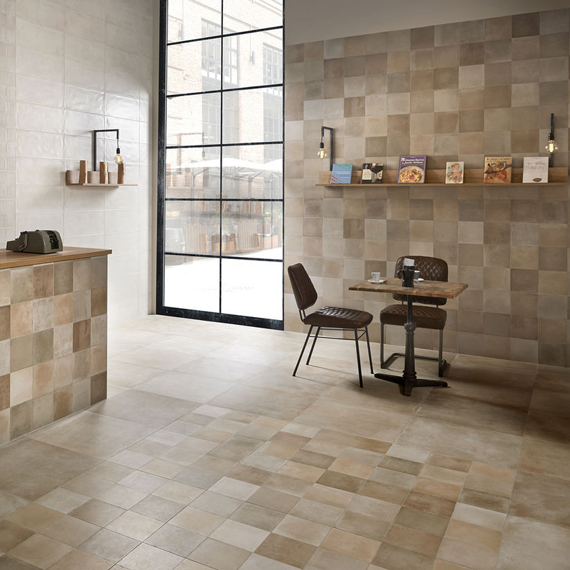 Porcelain stoneware tile - REMAKE - KERABEN - polished / embossed / indoor