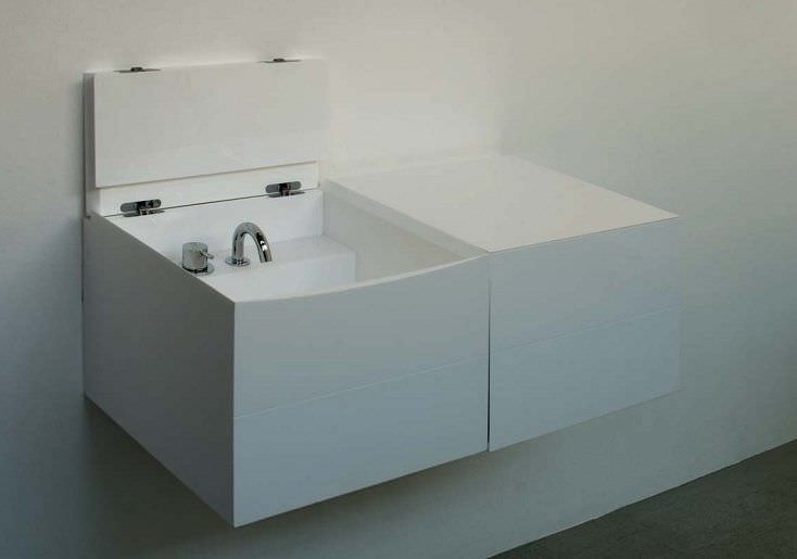 Wall-hung washbasin cabinet - ELLE - Rapsel International Srl - Corian ...