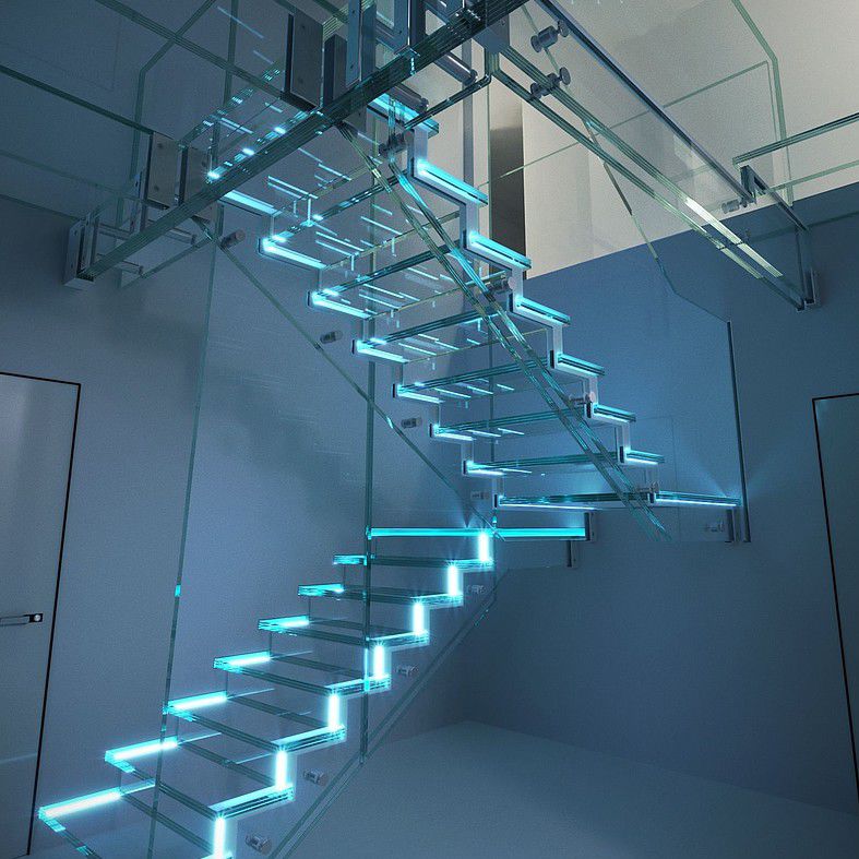 Half-turn staircase - LONDRA FLOAT - Siller Stairs - glass step / glass ...
