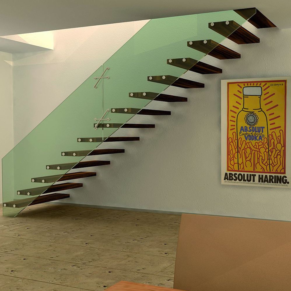 Straight staircase - MISTRAL - Siller Stairs - wooden step / glass ...