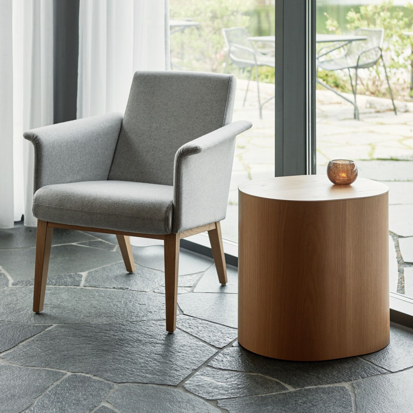 Contemporary armchair - LAZY - Swedese Möbler - leather / fabric / beech