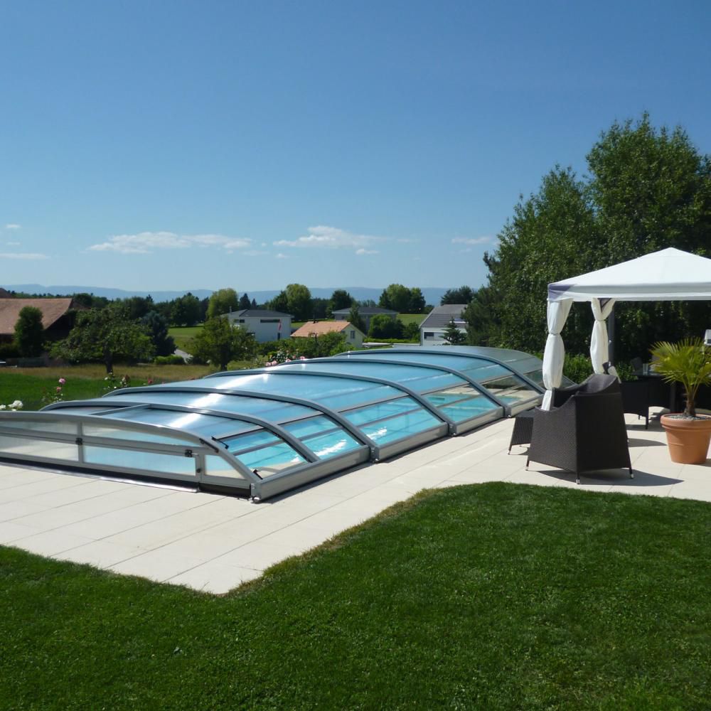Low swimming pool enclosure - Mondial Piscines - telescopic ...