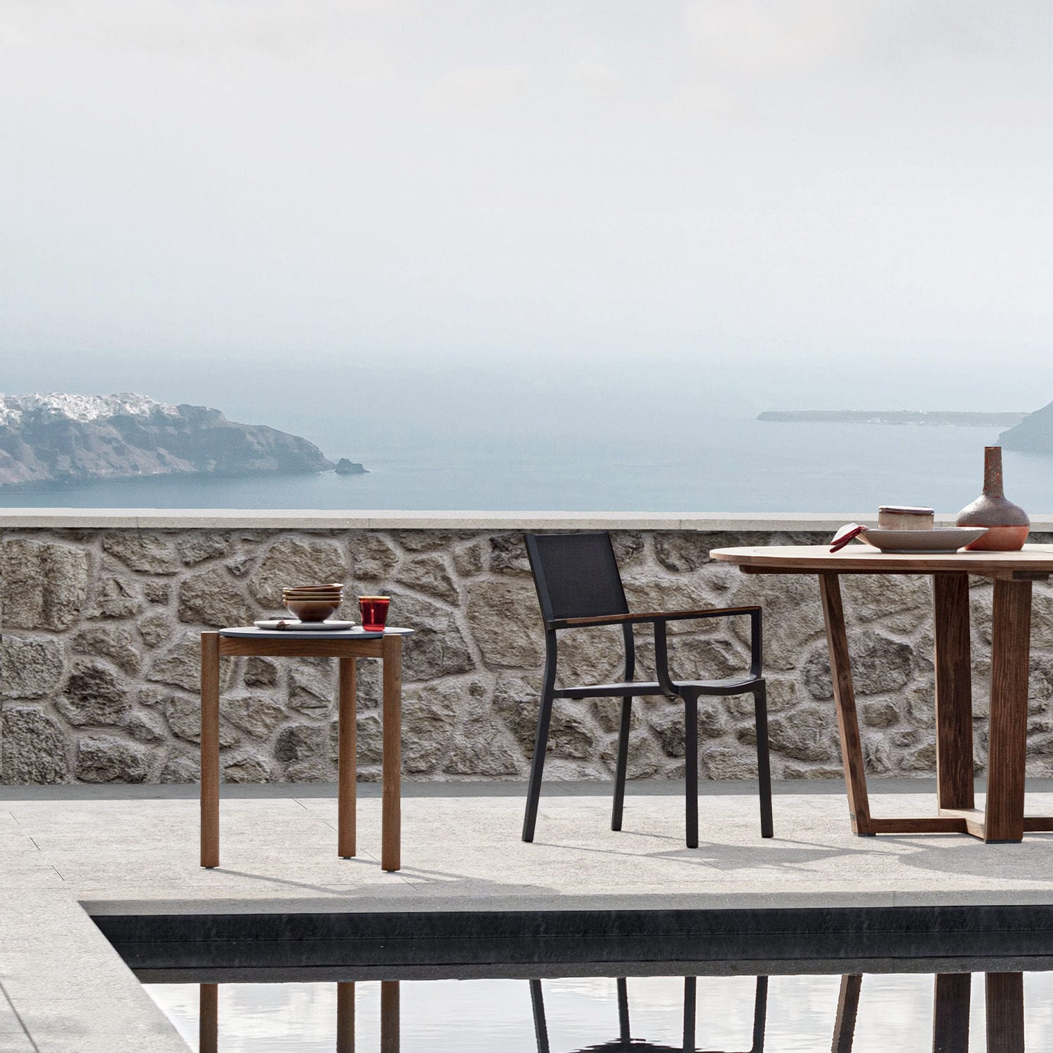 Contemporary side table - LODGE - Atmosphera - sandstone / teak base ...