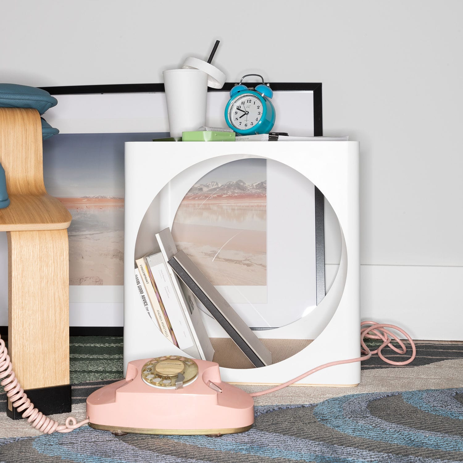 Modular shelf - RING - B-LINE - on casters / contemporary / oak