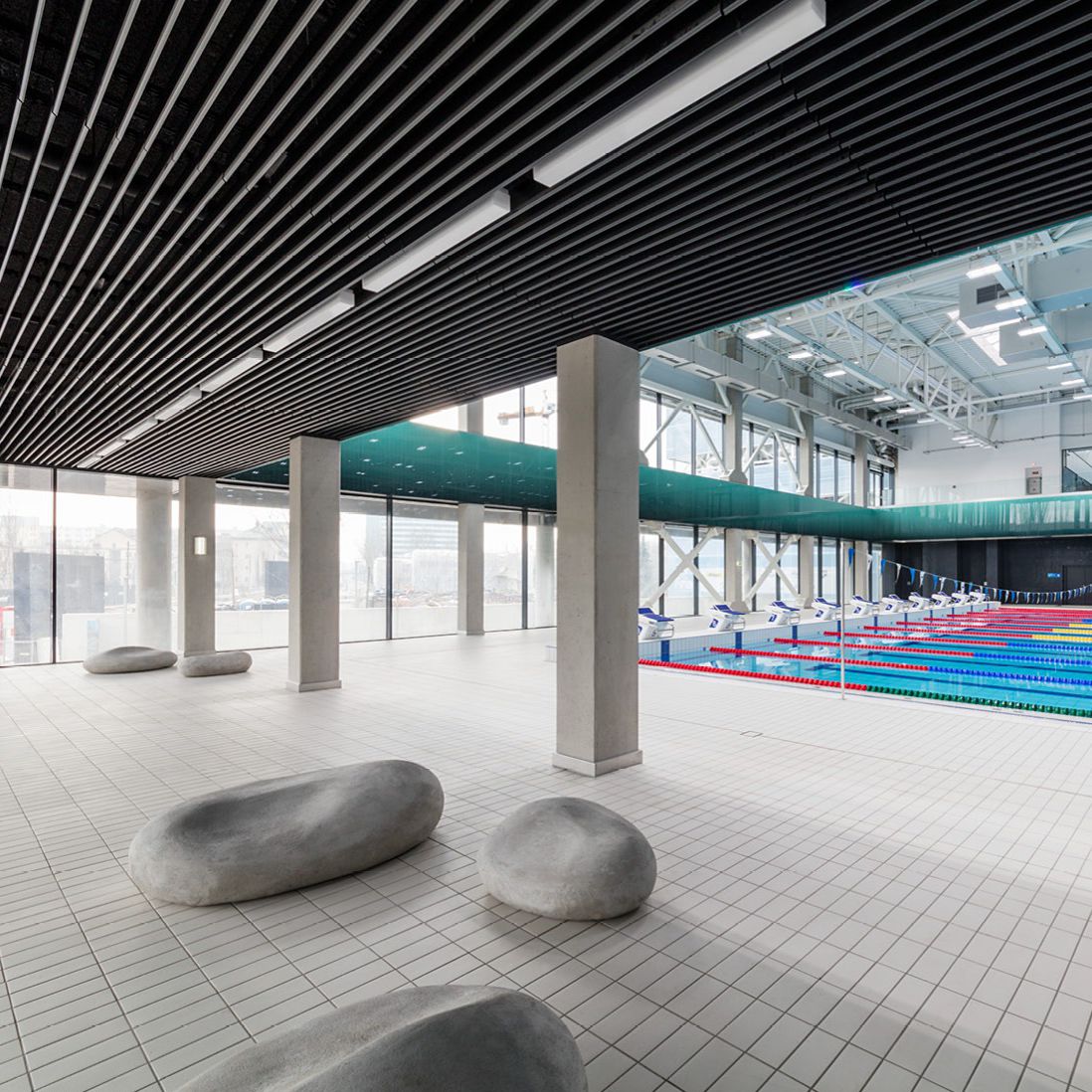 Painted aluminum acoustic baffle - V - Atena spa - hanging ...