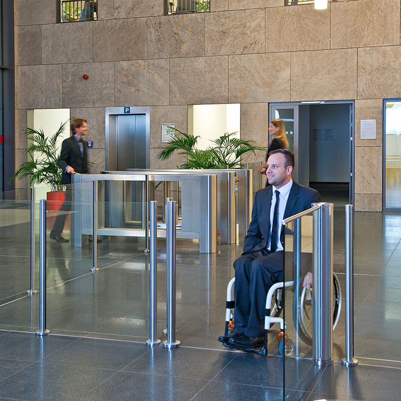 Access control barrier - CHARON - dormakaba - swing / steel / glass