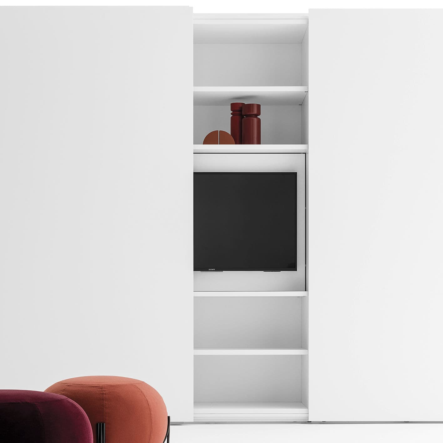 Contemporary TV wall unit - CACCARO - wooden / with shelves / white