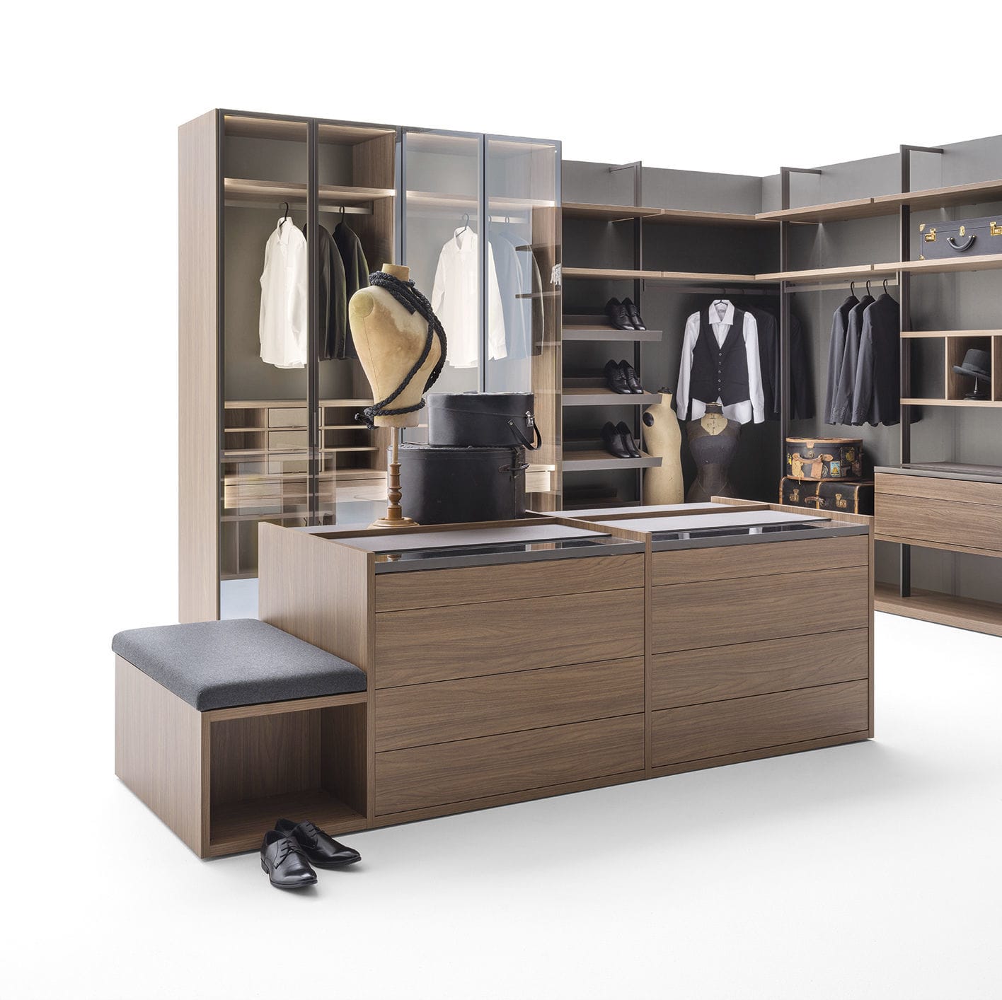 Modular walk-in wardrobe - CACCARO - contemporary / wooden / glass