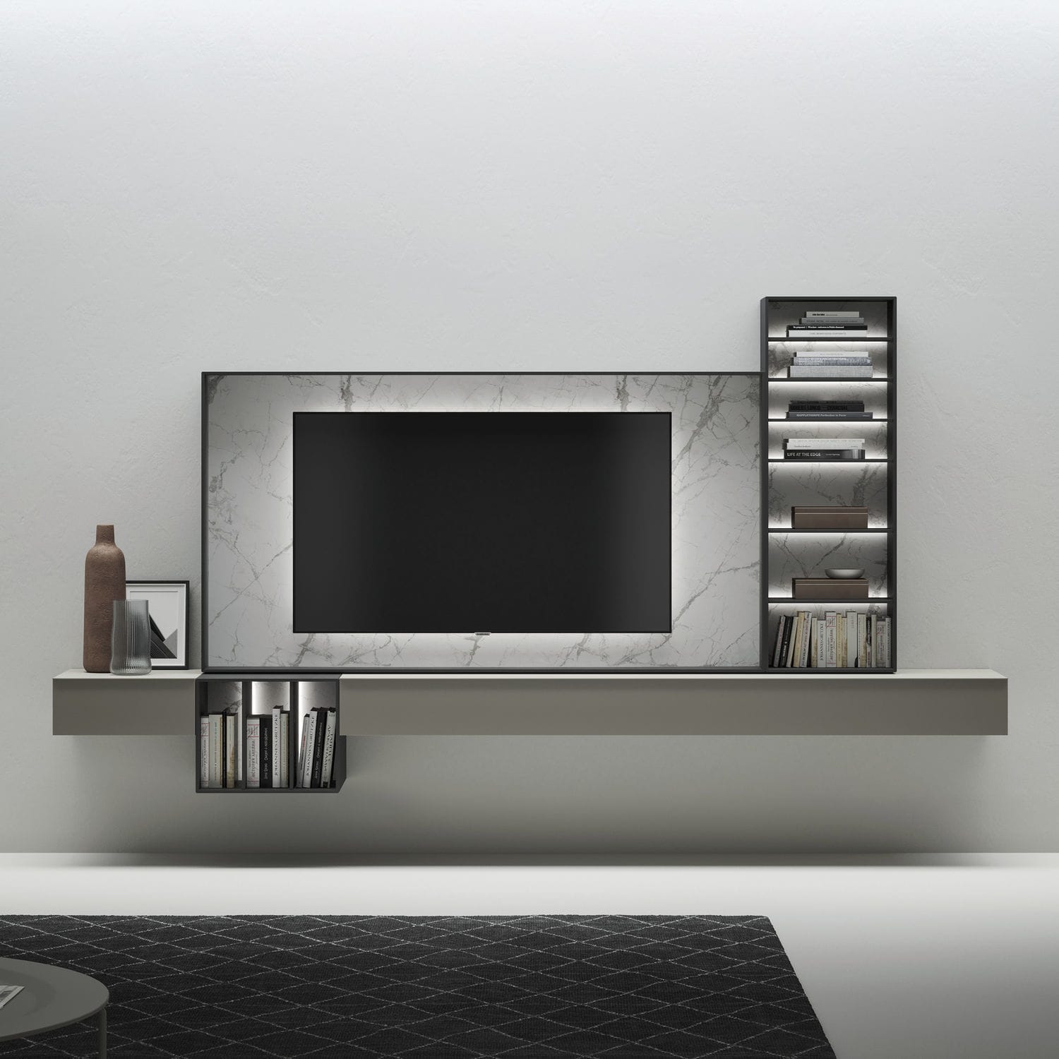 Contemporary TV wall unit - CACCARO - lacquered wood / marble / modular