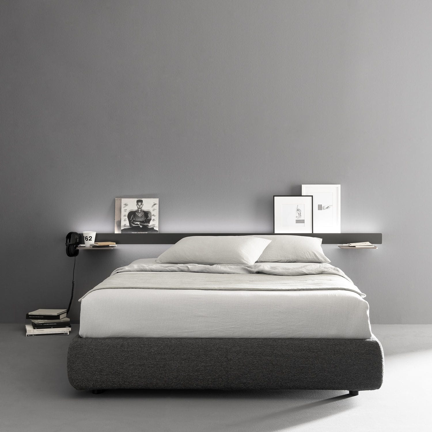 Double bed - Groove - CACCARO - contemporary / upholstered / with shelf