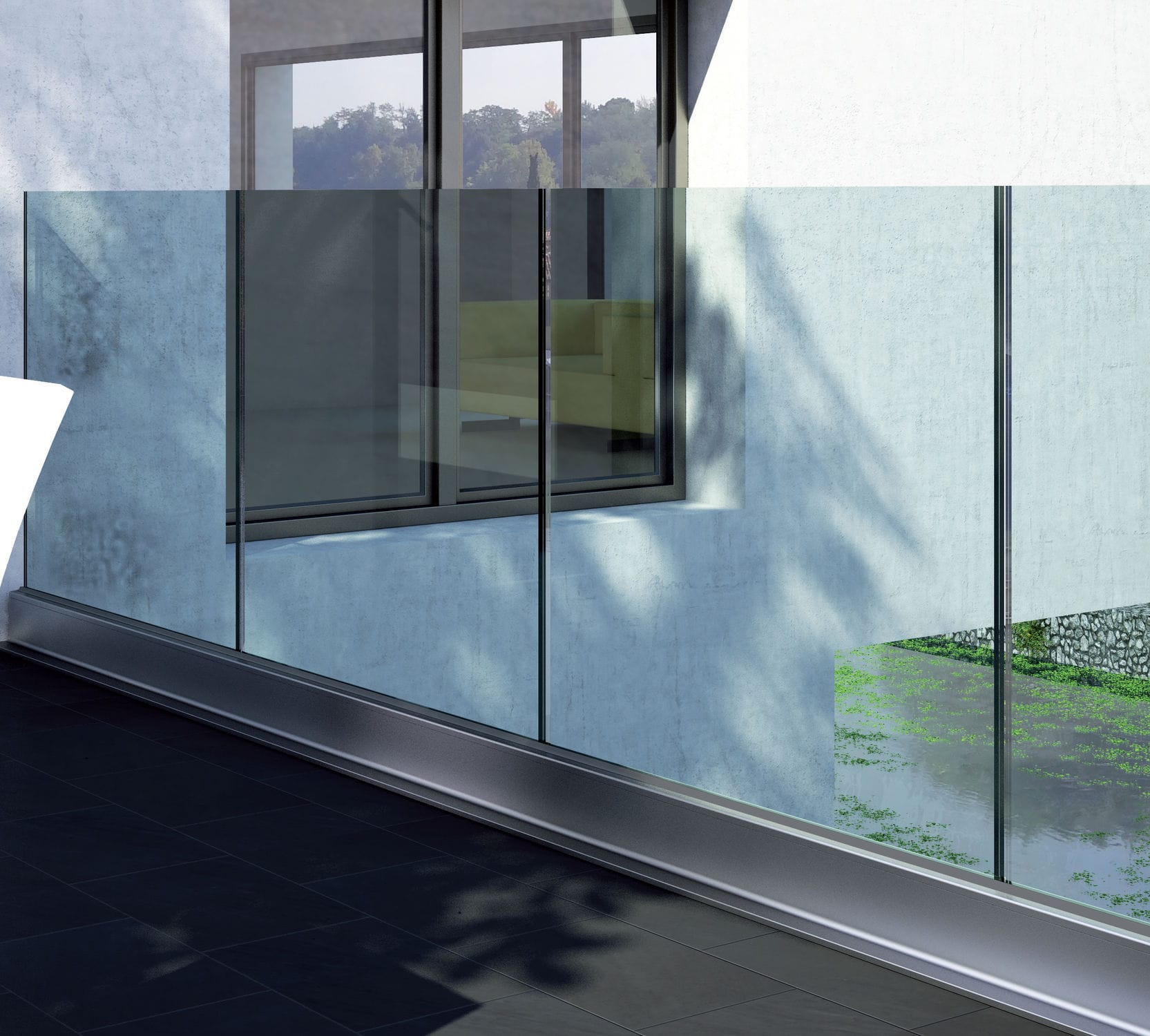 Glass windbreak panel - ANGLE B-2300 - METALGLAS - aluminum / commercial