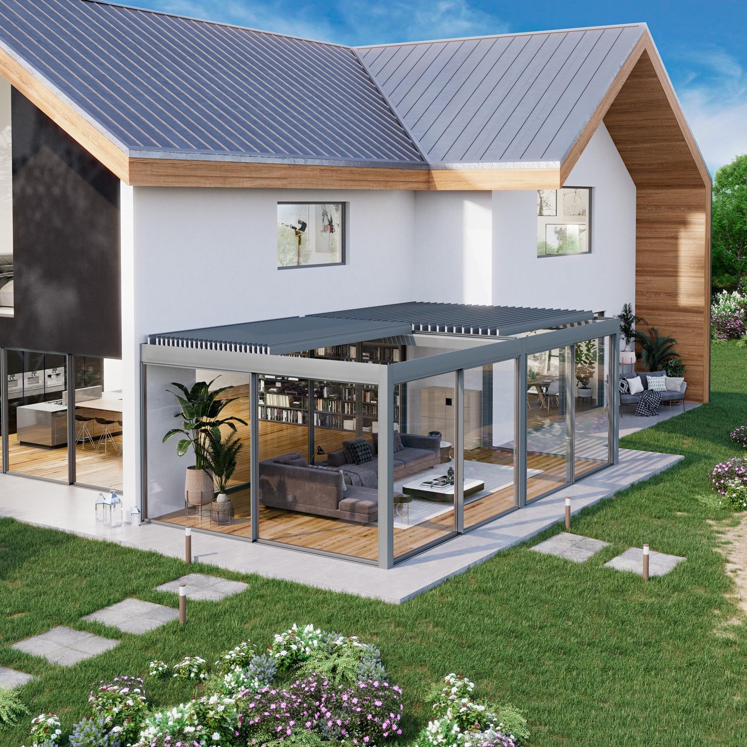 Wall-mounted pergola - OSKURA UNICA - Sunroom S.p.A. - glass / sun ...