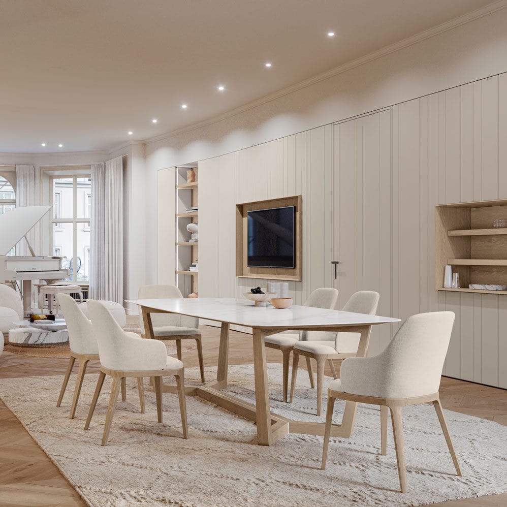 Contemporary dining table - HECTOR - Olivieri - glass / sandstone ...