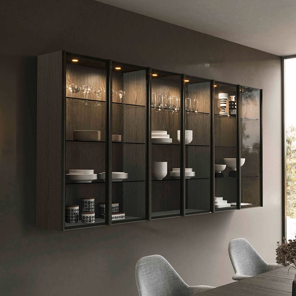 Contemporary display case - LOUISE - Olivieri - wall-mounted / glass / oak