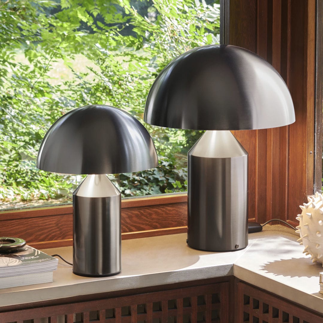 Table lamp - ATOLLO - Oluce - aluminum / nickel / satin