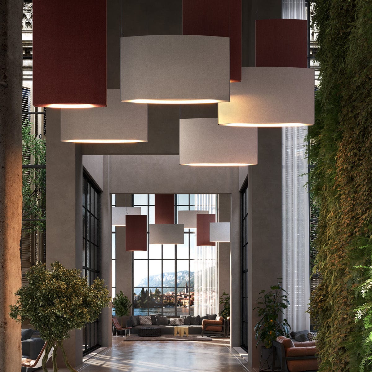 Pendant lamp - NOREN S/123.2 - BOVER Barcelona - aluminum / fabric / MDF