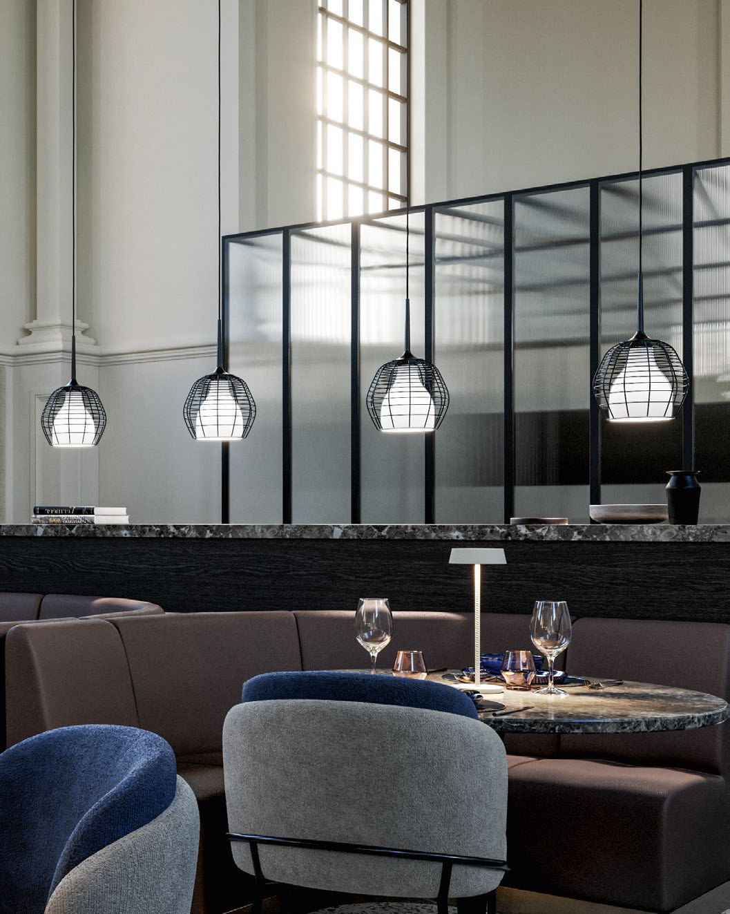 Pendant lamp - CAGE - LODES - metal / steel / blown glass