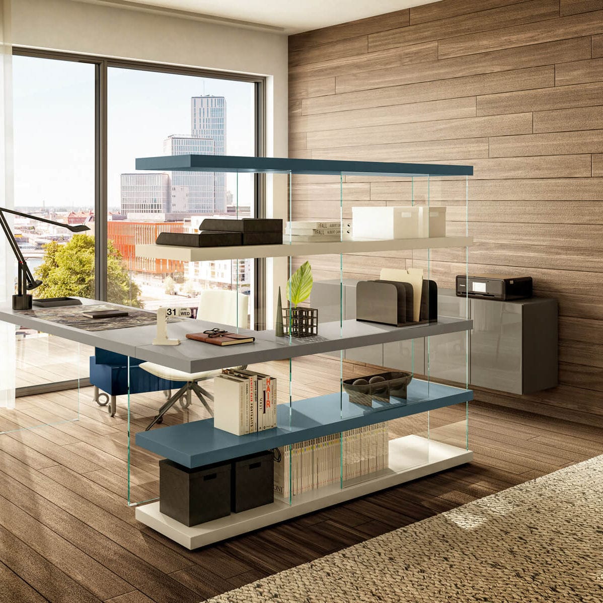 Free-standing bookcase - Air - LAGO - contemporary / lacquered wood / glass