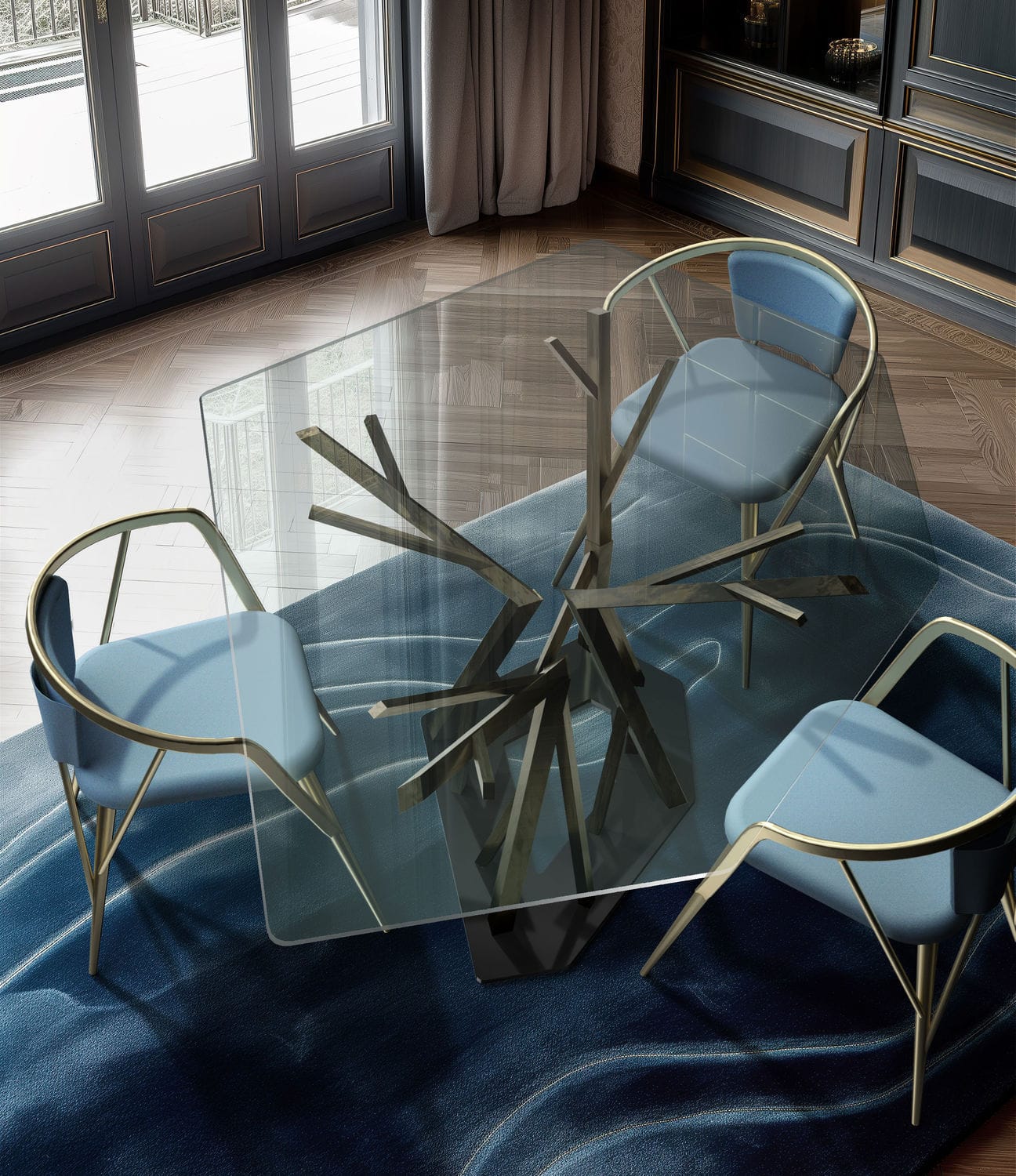 Organic design table - ACROPORA - iDL - glass / metal / metal base