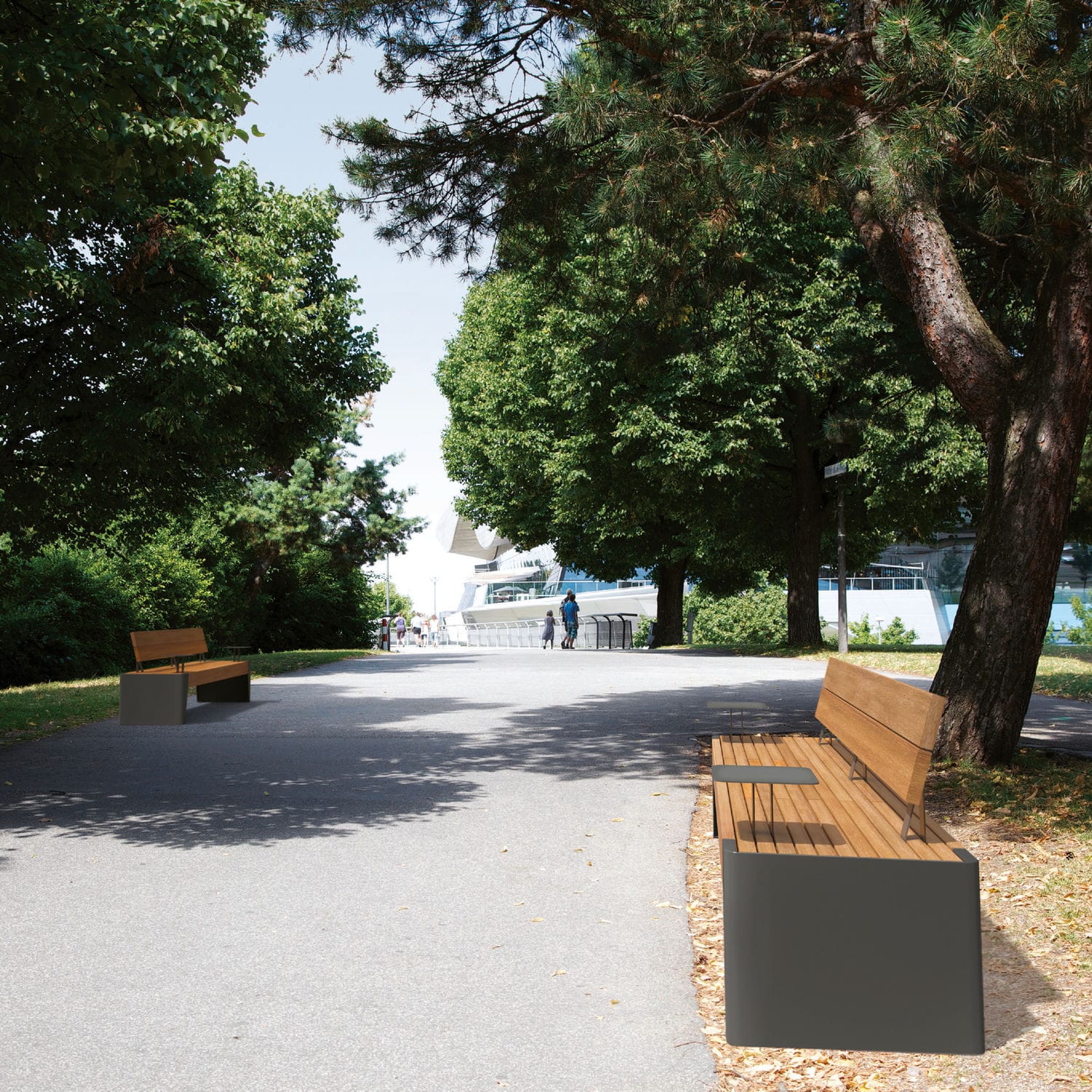 Contemporary public bench - FÒLA XL - CITY DESIGN - pine / sheet steel ...